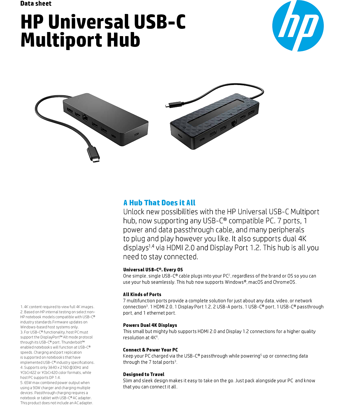 Concentrateur multiport HP USB-C universel - 50H55AA - Tabtel Maroc
